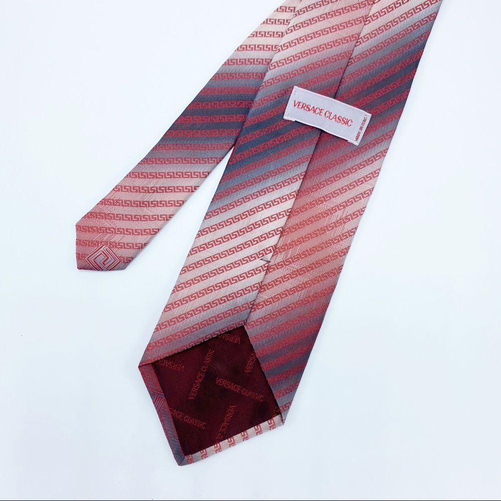 Versace Red & Gray Printed Logo Tie Euc - Gem